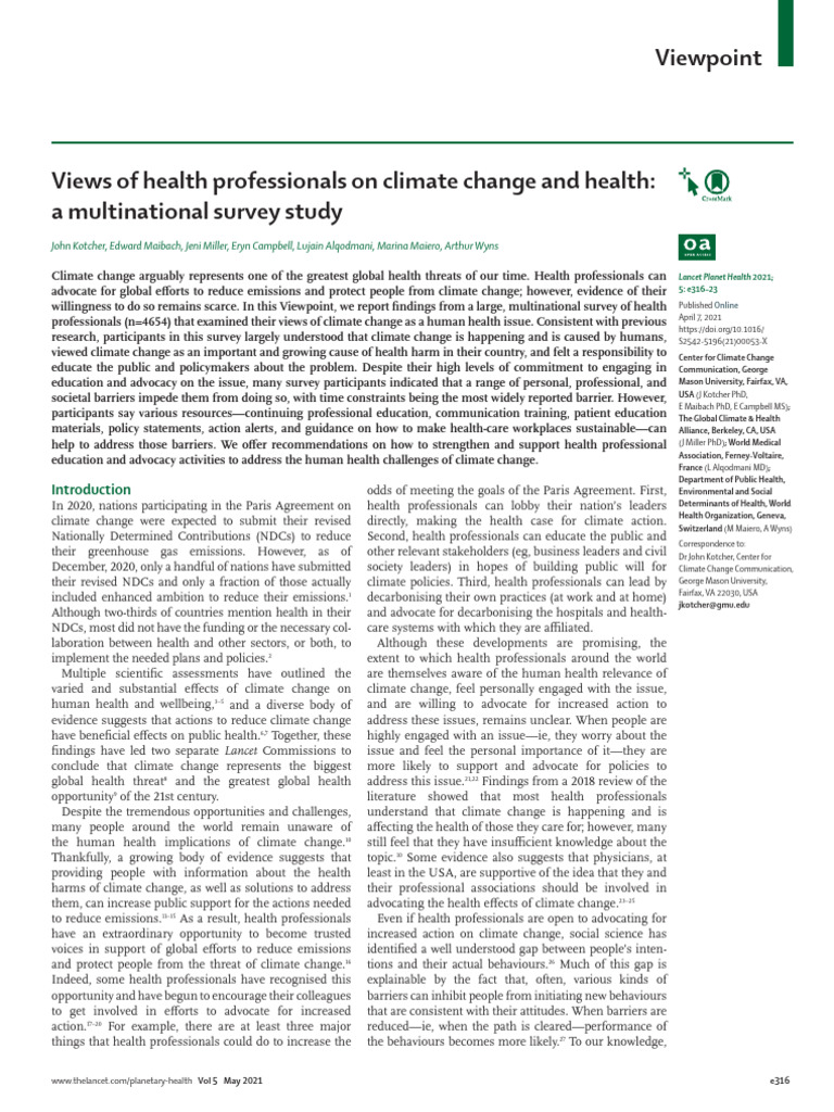 Views of Health Professionals On Climate Change and Health - A ...