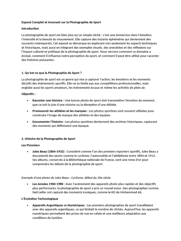 Photographie de Sport : Art et Techniques | PDF | Objectif ...