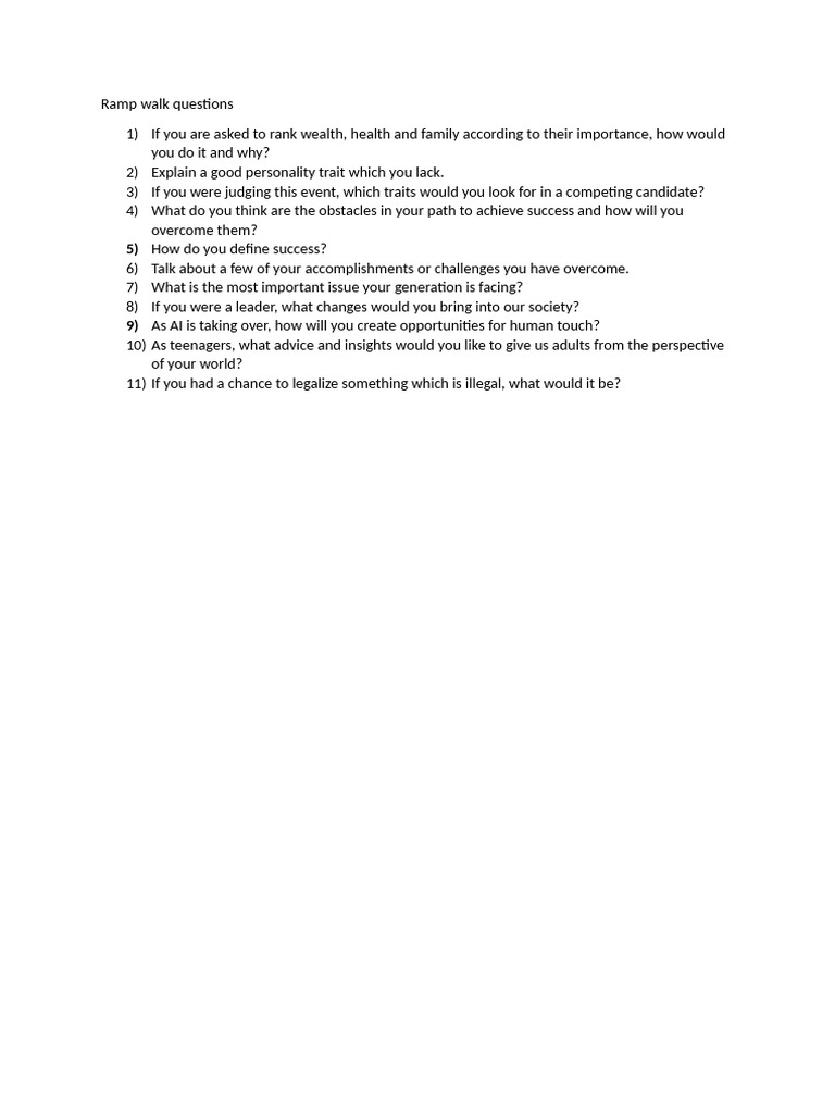 Ramp Walk Finalized Questions Pdf