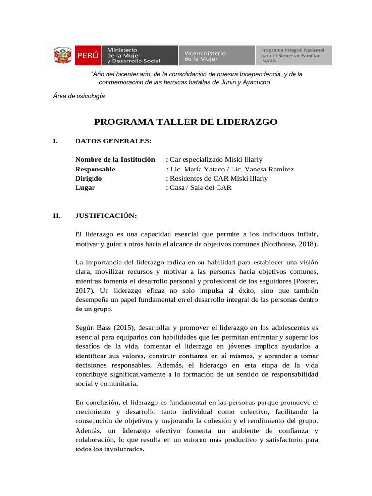Plan de Taller de Liderazgo | PDF | Liderazgo | Comunicación