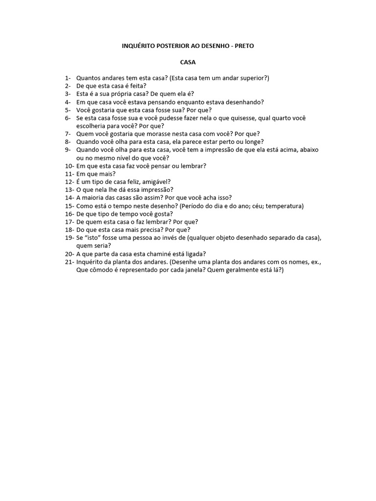Inquerito Pos Desenho HTP | PDF | Tempo | Desenho