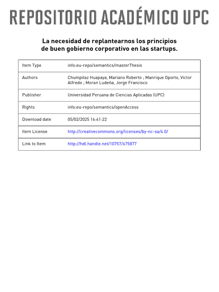 Chumpitaz HM | PDF | Empresa de inicio | Pequeñas empresas y emprendedores