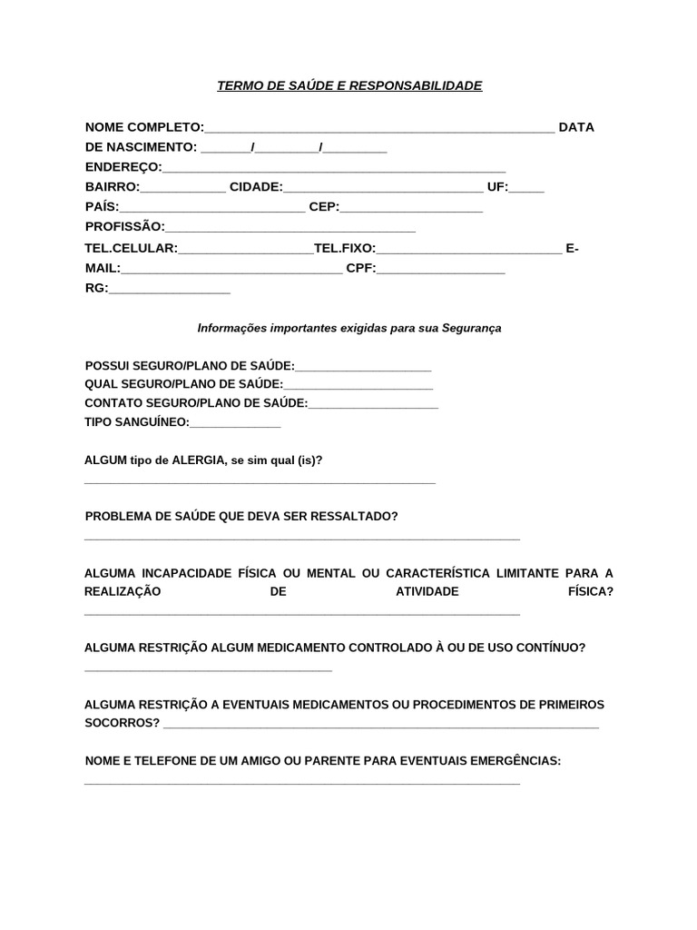 Termo de Saúde e Responsabilidade - SF15 | PDF | Cidade