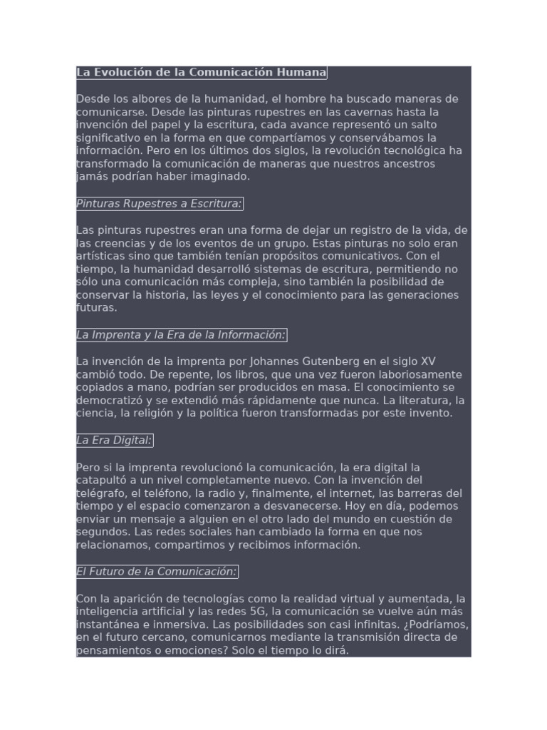 La Evolucion de La Comunicacion Humana | PDF