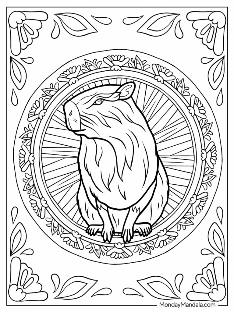 Realistic Capybara Inside Mandala Coloring Page | PDF