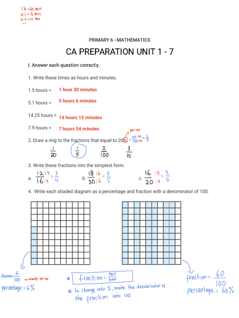 (Key) PRIMARY 6 MATHEMATICS CA PREPARATION | PDF | Area | Percentage