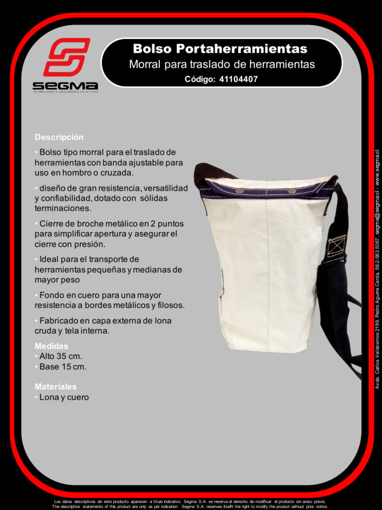 ficha-proveedor-morral-porta-herramientas-segma-30664 | PDF