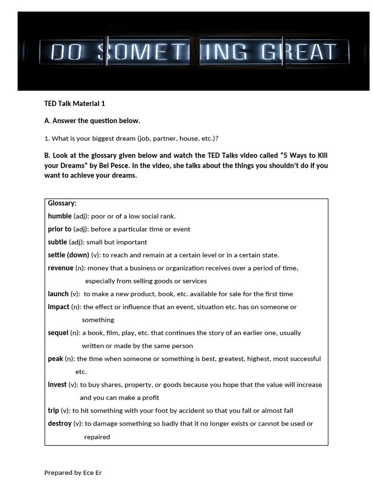 TED TALK 1-5 Ways To Kill Your Dreams | PDF