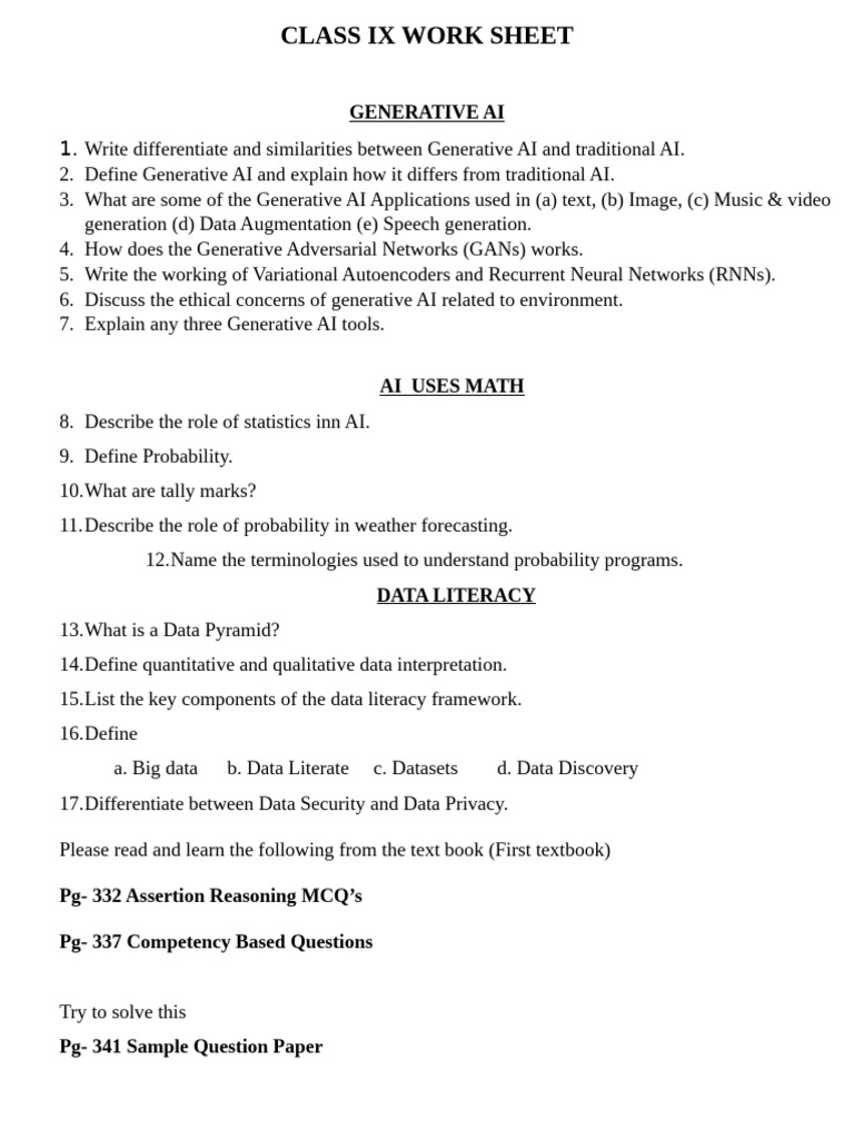 WorkSheet for AI class IX | PDF