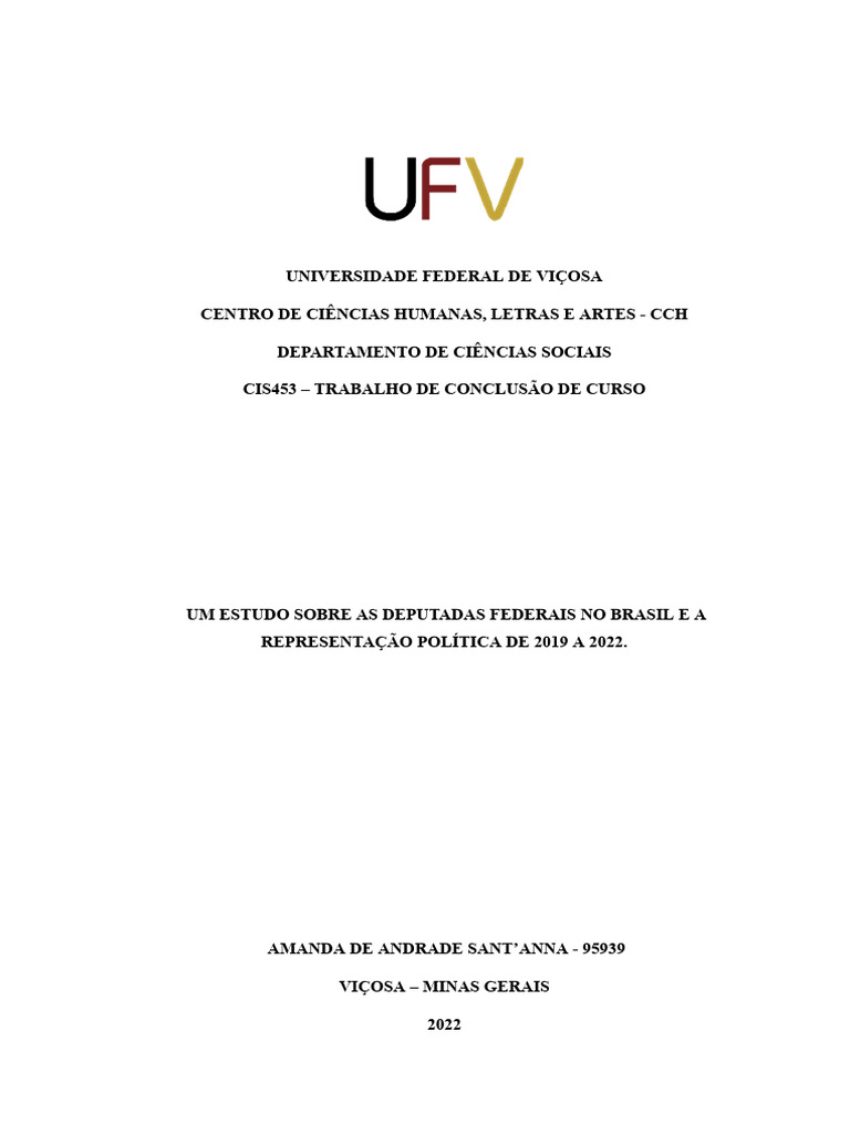 Um Estudo Sobre As Deputadas Federais No Brasil e A Representacao ...