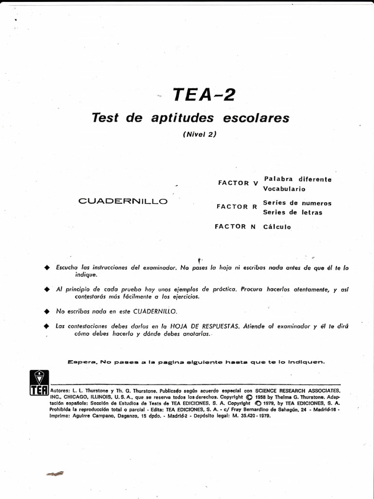 Cuadernillo TEA-2 | PDF