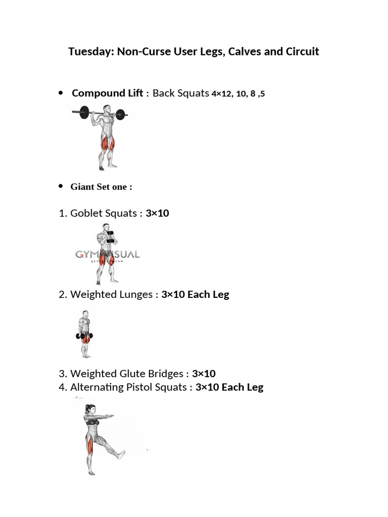 Tuesday (Non-Curse User Legs, Calves and Circuit) | PDF