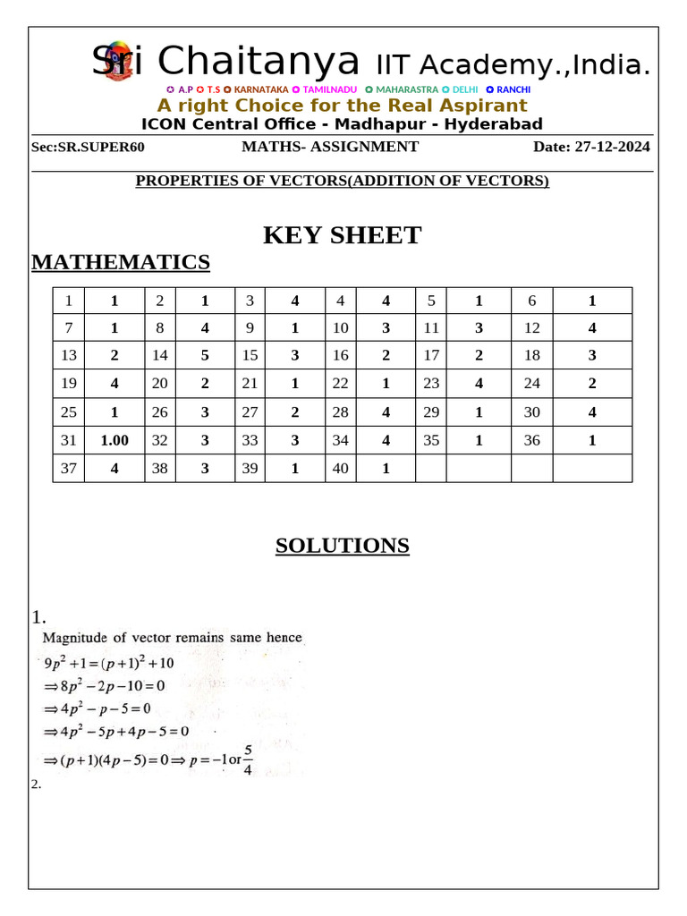 Maths-Properties of Vectors (Addition of Vectors) - Soutions | PDF