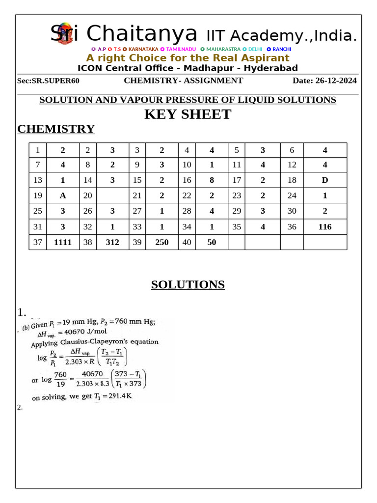 Chemistry Assignment: Liquid Solutions | PDF