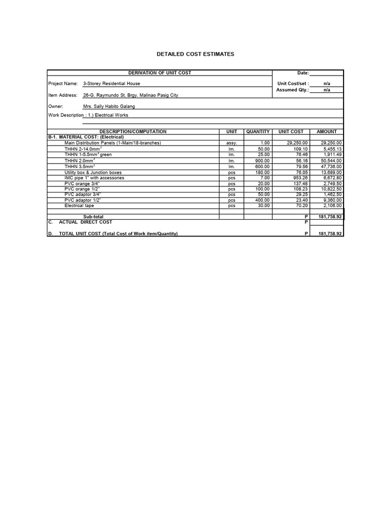 3 Storey House Renovation Rev1.3 Electrical BOM for OBO | PDF