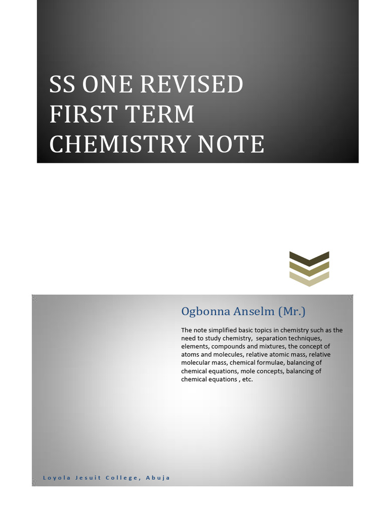 SS1 Chemistry Basics | PDF | Chemical Elements | Mixture