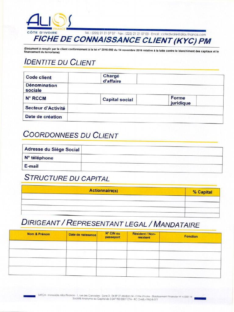 Fiche Kyc PM | PDF