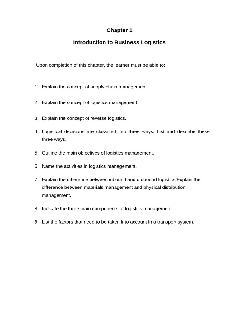 Objective Lists | PDF | Logistics | Transport