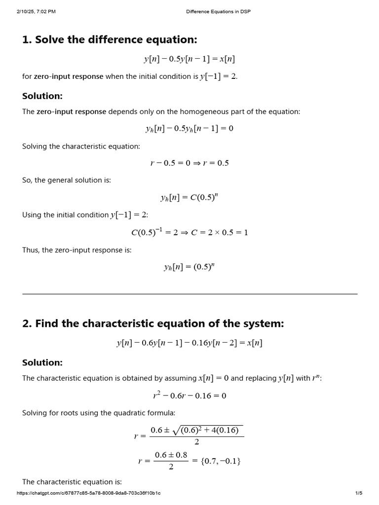 Difference Equations in DSP Analysis | PDF | Quadratic Equation ...