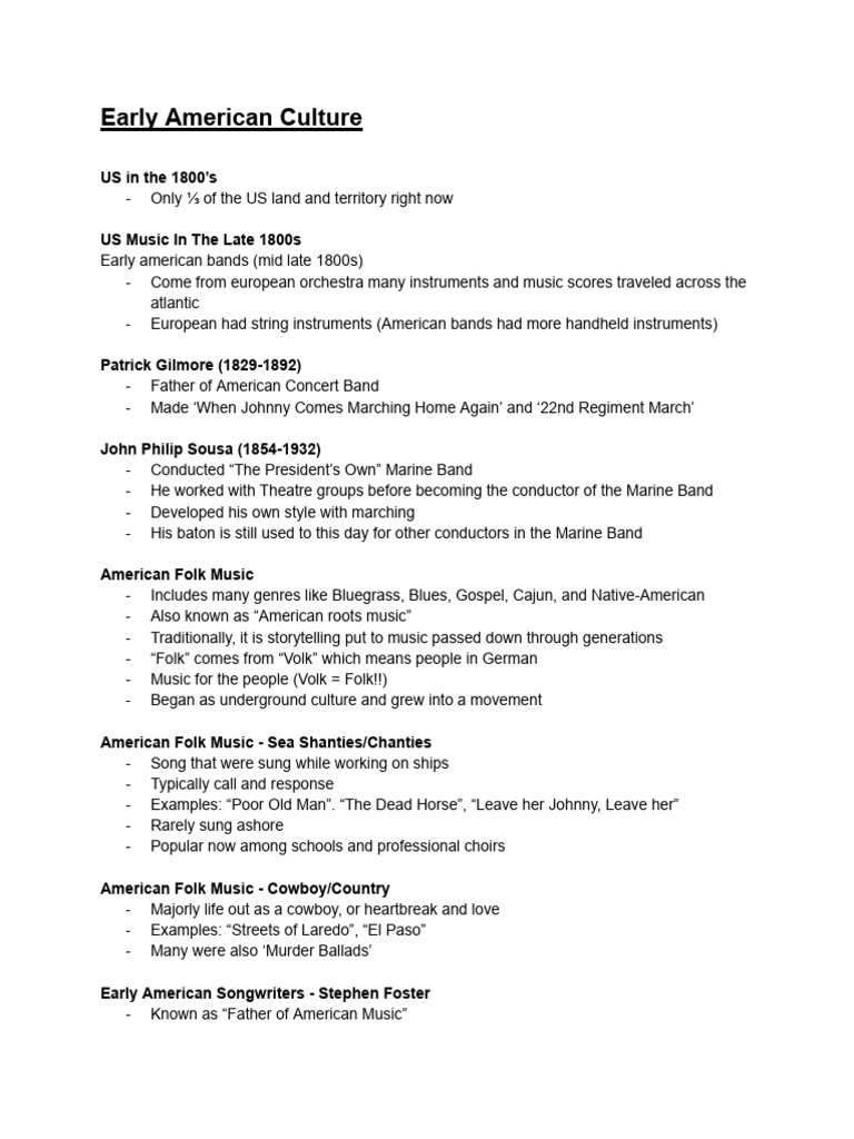 Early American Culture | PDF | Ragtime | American Folk Music