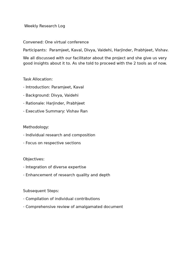 Weekly Project Research Summary | PDF