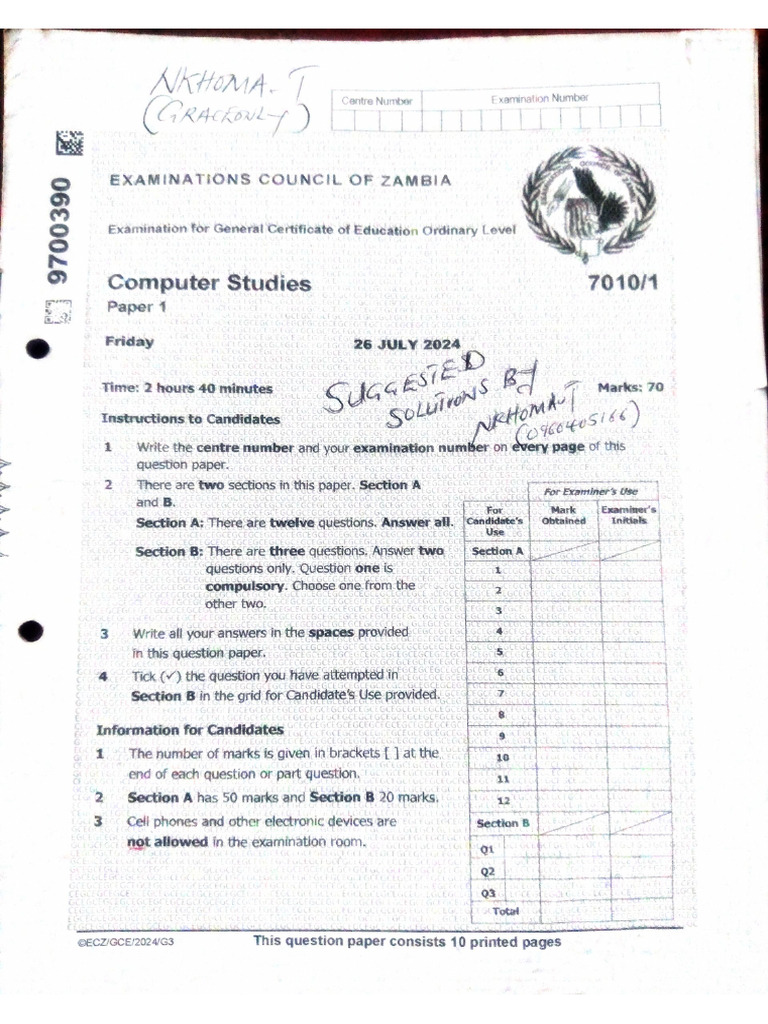 G12 GCE CS With Suggested Answers | PDF