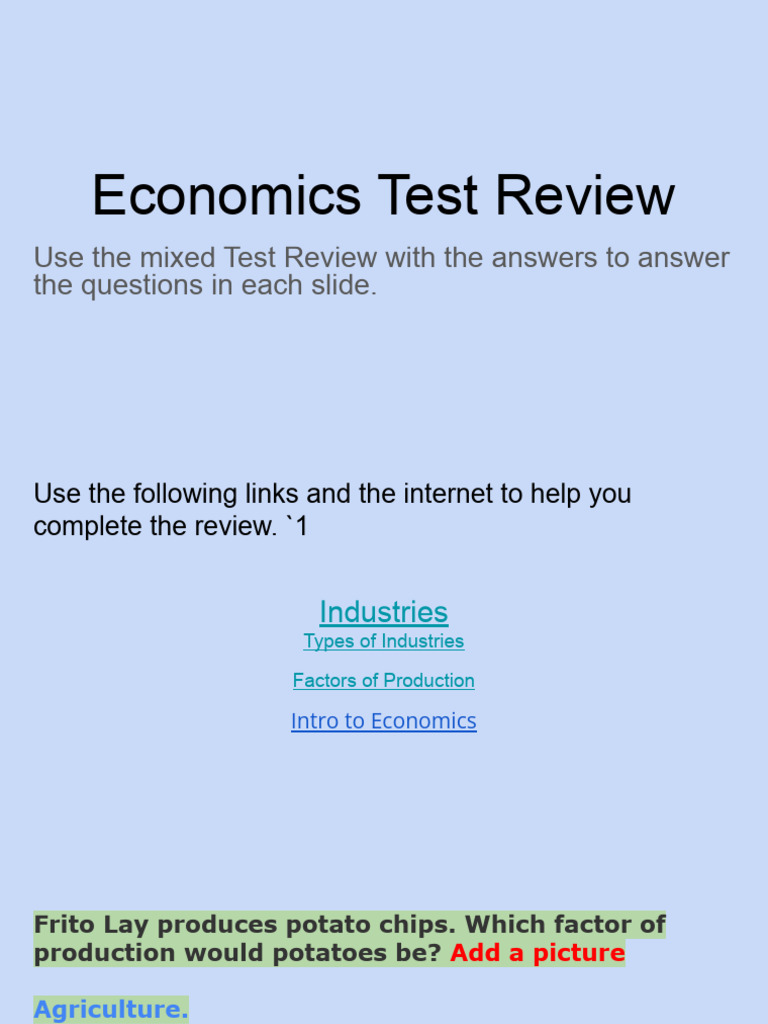 Bluth - Economics Test Review Questions | PDF | Factors Of Production ...