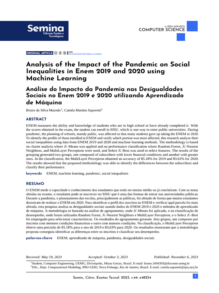 Analysis of The Impact of The Pandemic On Social Inequalities in Enem 2019 and 2020 Using ...