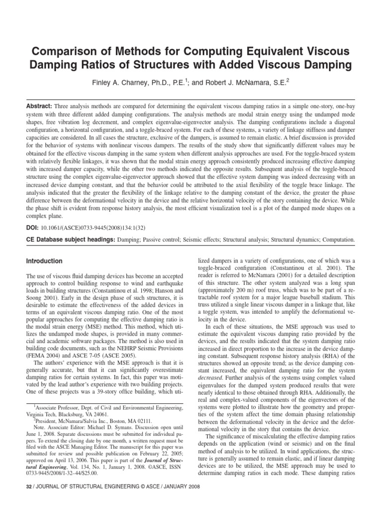 Comparison of Methods For Computing Equivalent Viscous Damping Ratios of Structures With Added ...