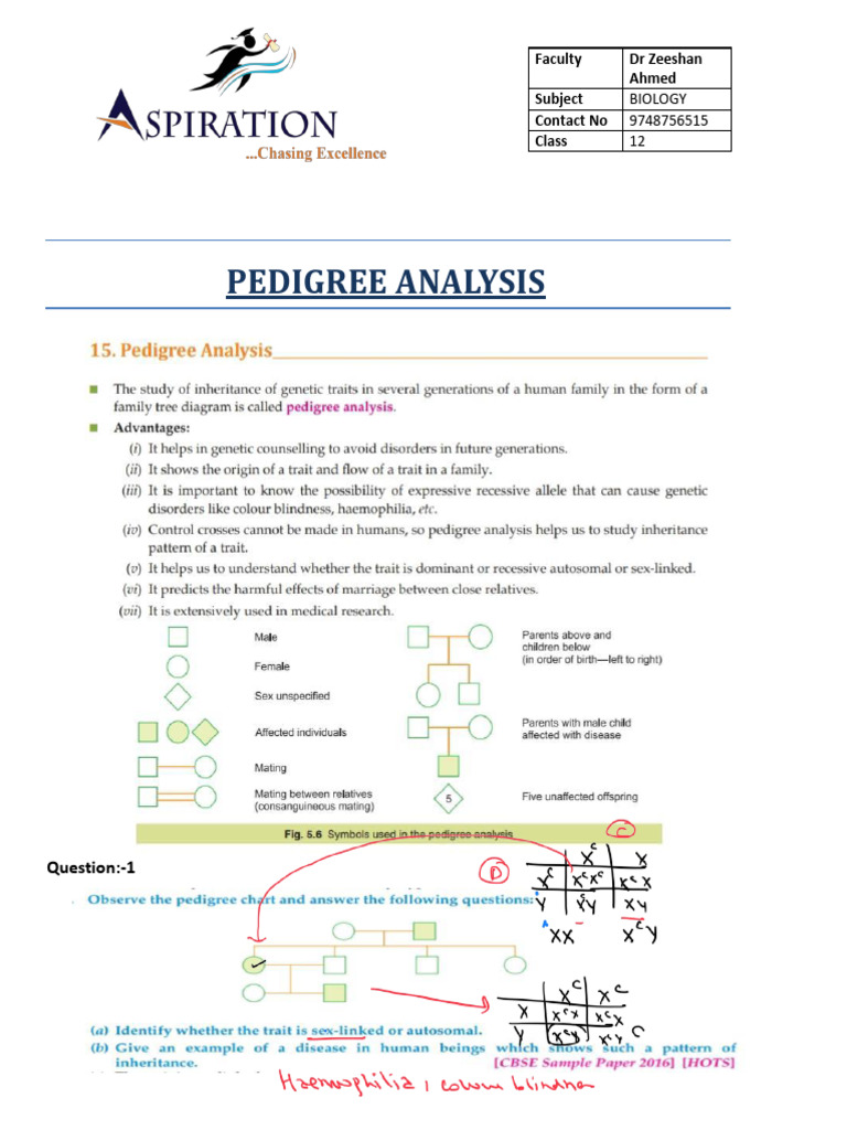 Pedigree Analysis for Biology Class 12 | PDF