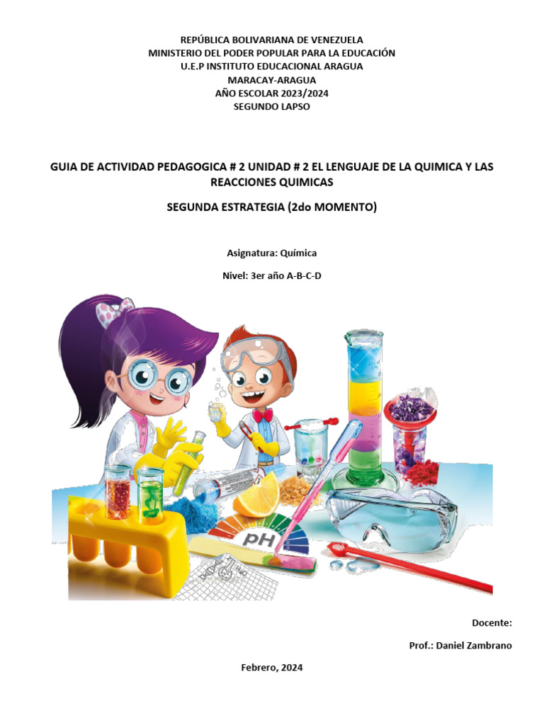 Guia Ejercicios # 2 - 2do M - Temas # 1, 2, 3 El Lenguaje de La Quim y Las Reacciones Quim-1 ...
