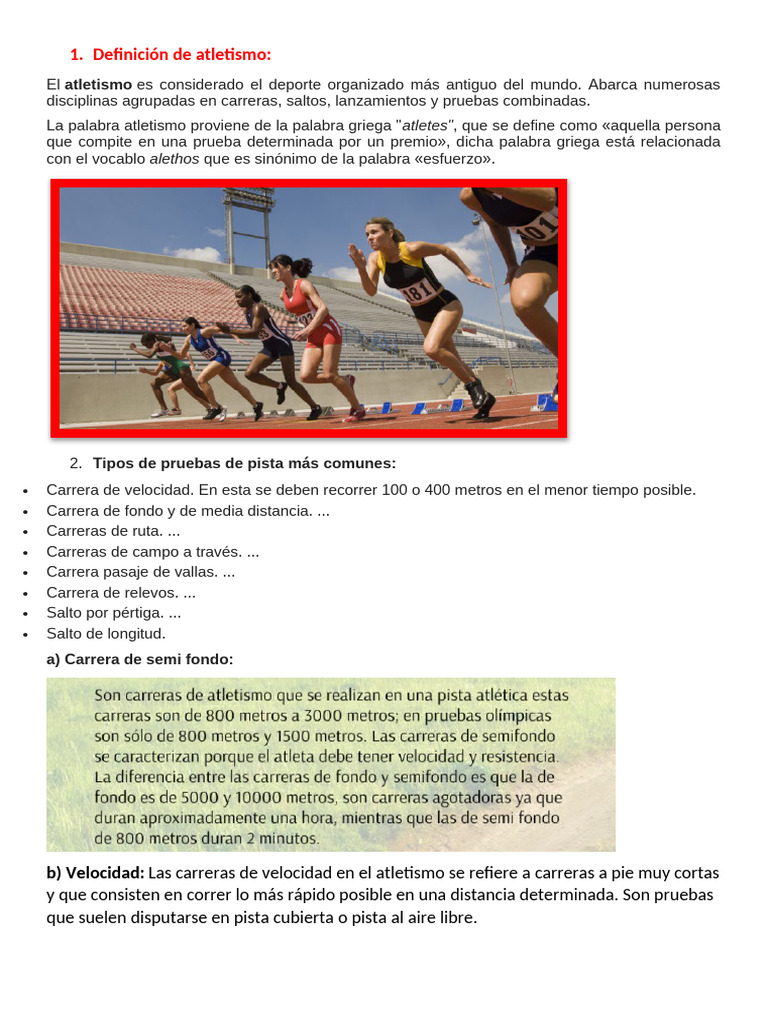 Tipos de Pruebas en Atletismo | PDF | Deporte del atletismo | Deportes ...