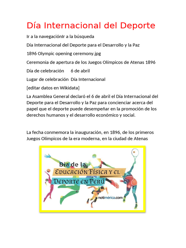 Día Internacional del Deporte y Balonmano | PDF | Deportes | Juegos de ...