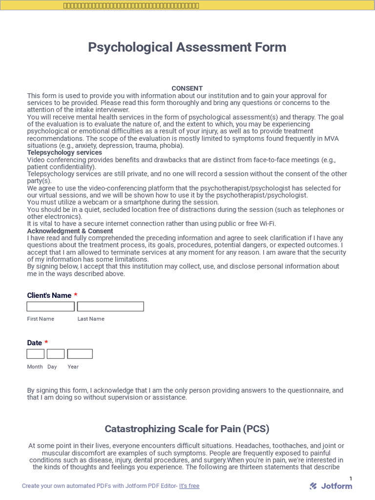 Psychological Assessment Form | PDF | Psychotherapy | Psychological ...