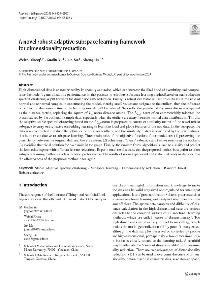 A Novel Robust Adaptive Subspace Learning Framework For Dimensionality Reduction | PDF ...