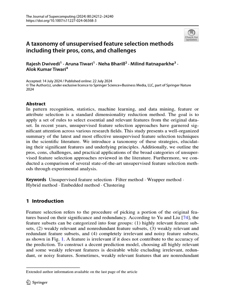 A Taxonomy of Unsupervised Feature Selection Methods Including Feature Weighting Schemes A ...