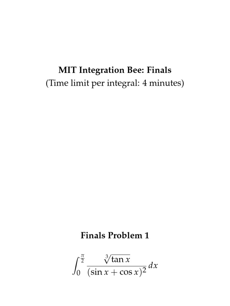 Mit Integration Bee Finals Problems Solutions Pdf
