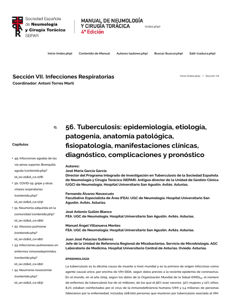 Tuberculosis. Epidemiología, Etiología, Patogenia, Anatomía Patológica ...