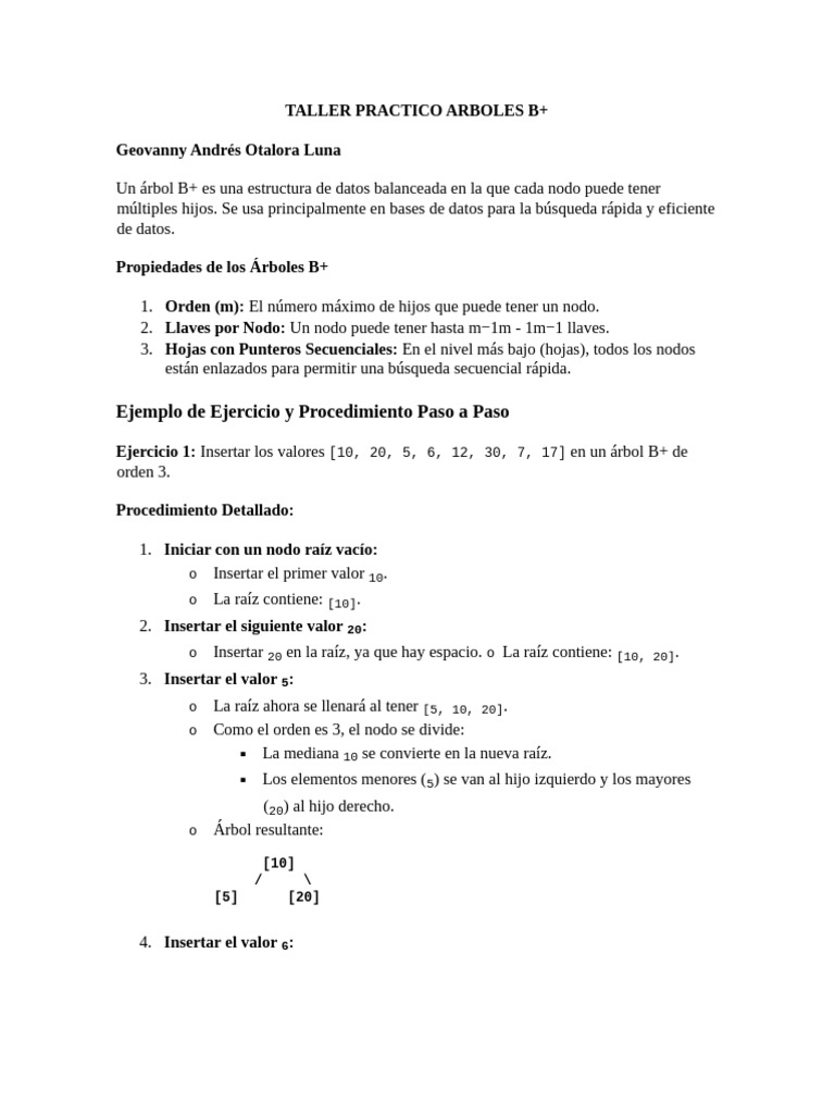 TALLER PRACTICO ARBOLES B, Geovanny | PDF | Algoritmos y Estructuras de ...