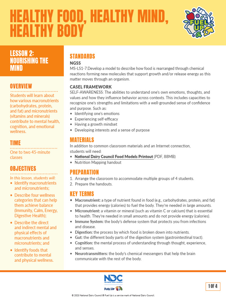 Lesson Two Nourishing The Mind (1) 1 | PDF | Nutrition | Diet & Nutrition