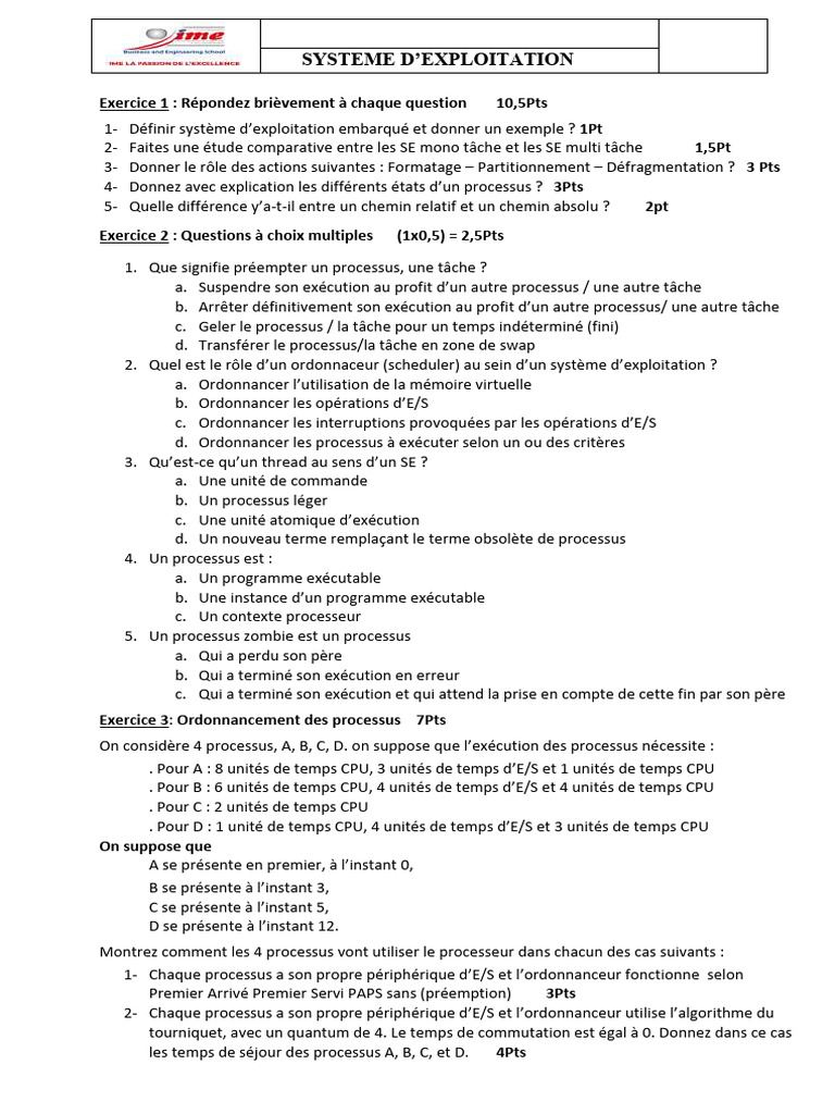 Contrôle Continu Système d'Exploitation GL1 | PDF | Entrée/Sortie ...