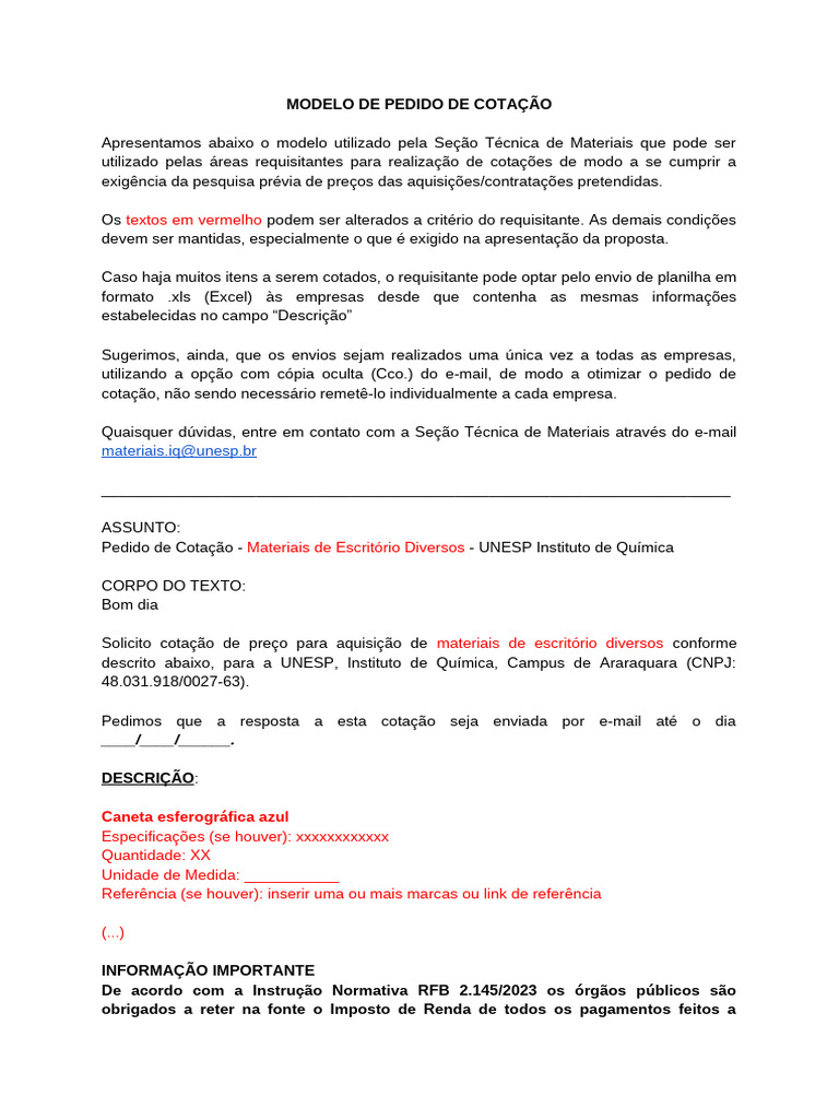 Modelo de Pedido de Cotacao | PDF | Impostos