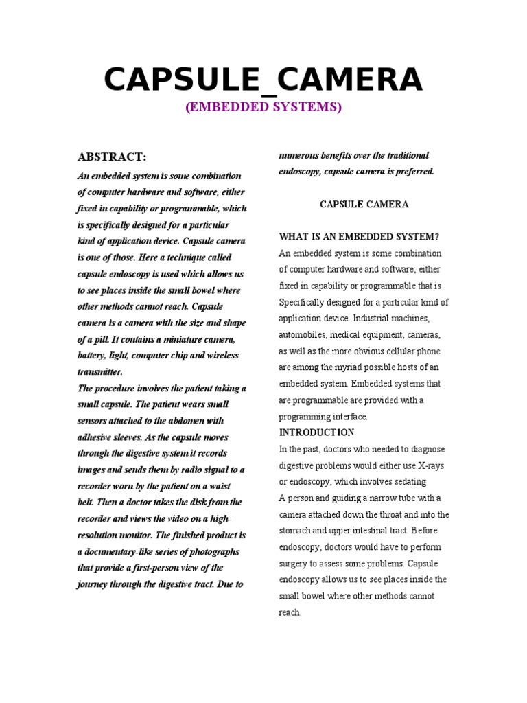 Capsule Camera | PDF | Endoscopy | Gastrointestinal Tract