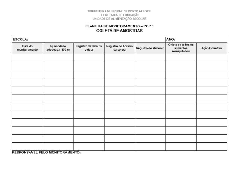 Planilha 8 Coleta de Amostra 2022 | PDF