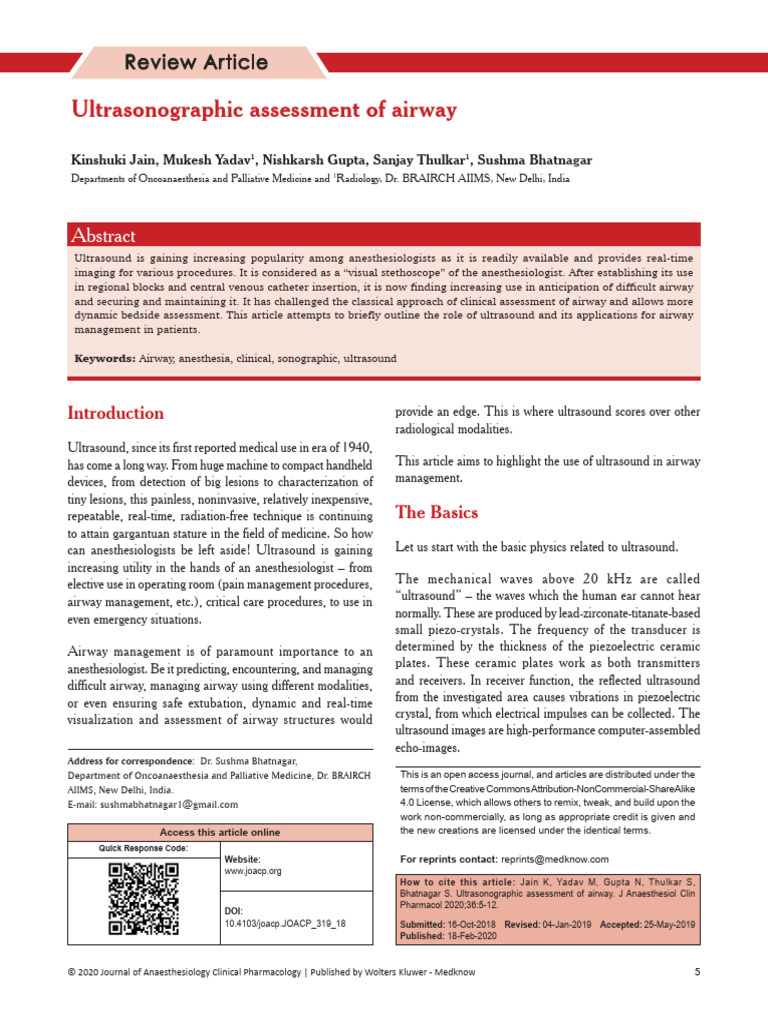 Ultrasonographic Assessment of Airway.2 | PDF | Medical Ultrasound | Larynx
