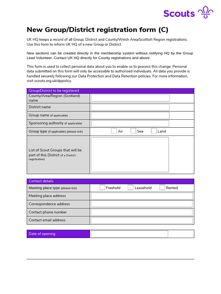 New Group or District Registration Form Form C June2024 Editable | PDF