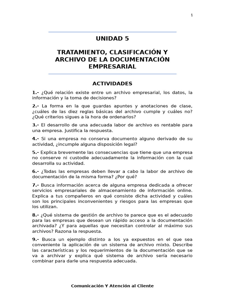 UNIDAD 5. Actividades | PDF | Correo | Business