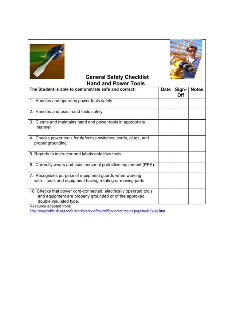 General Safety Checklists Power and Hand Tools | PDF