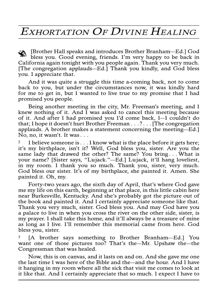 51-0501 Exhortation of Divine Healing VGR | PDF | Jesus | Prayer