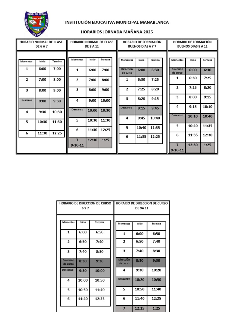 Horarios Clases Manab Blanca 2025 | PDF